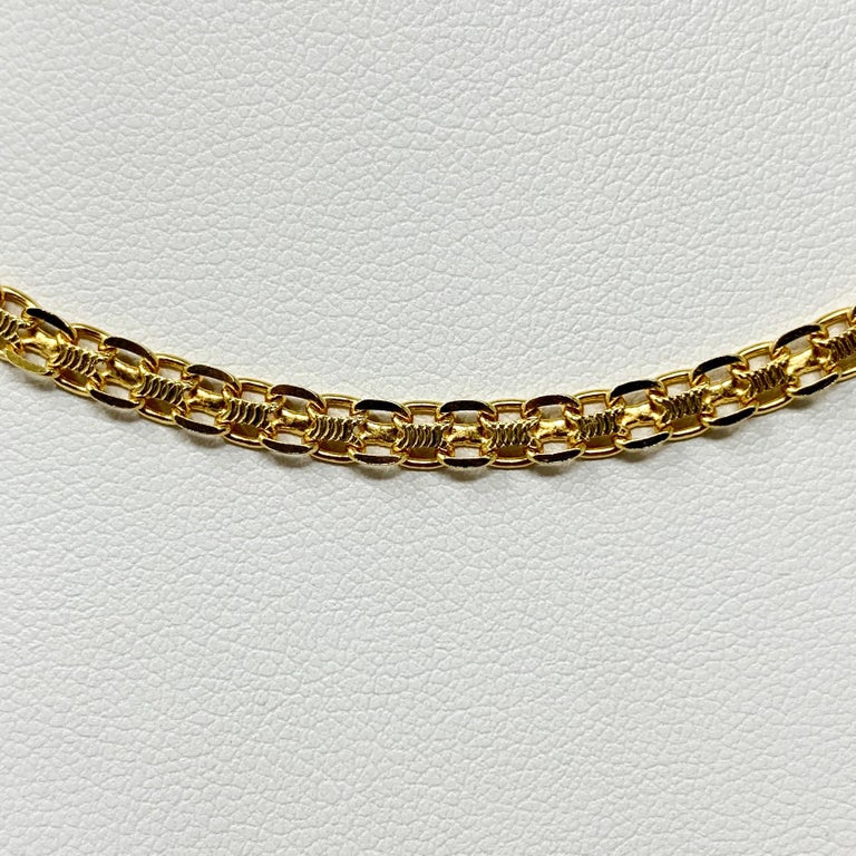 14 Karat Yellow Gold Ladies Bismark Link Chain Necklace For Sale at 1stDibs