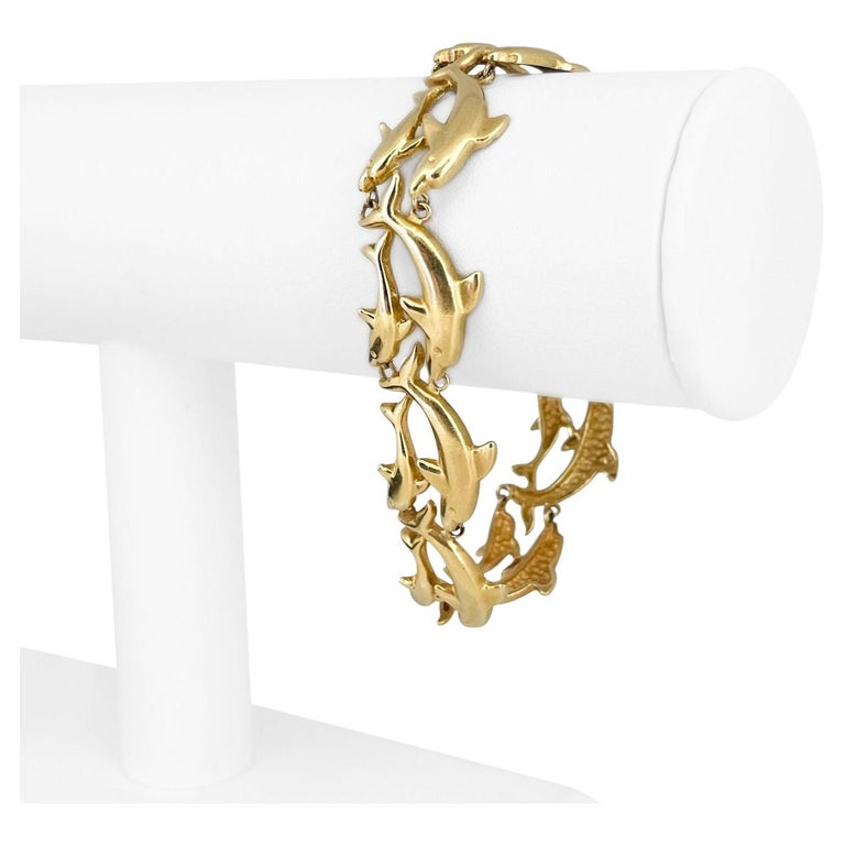 14 Karat Yellow Gold Ladies Double Dolphin Link Bracelet For Sale at ...