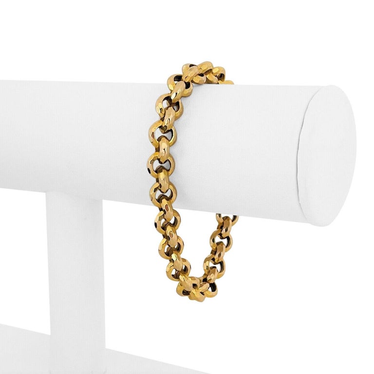 14 Karat Yellow Gold Ladies Hammered Rolo Cable Link Bracelet Italy For ...