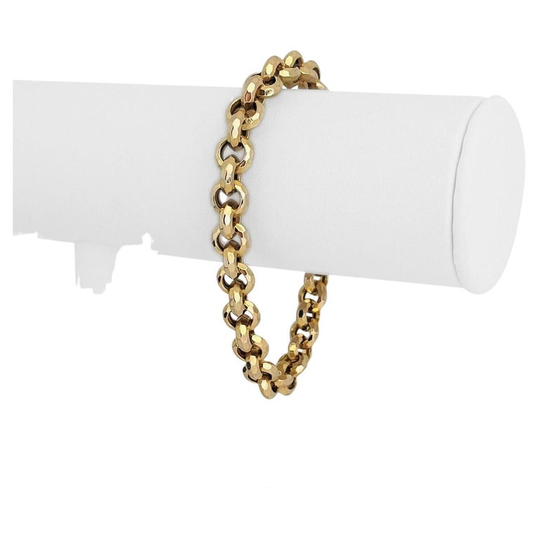 14 Karat Yellow Gold Ladies Hammered Rolo Cable Link Bracelet Italy For ...