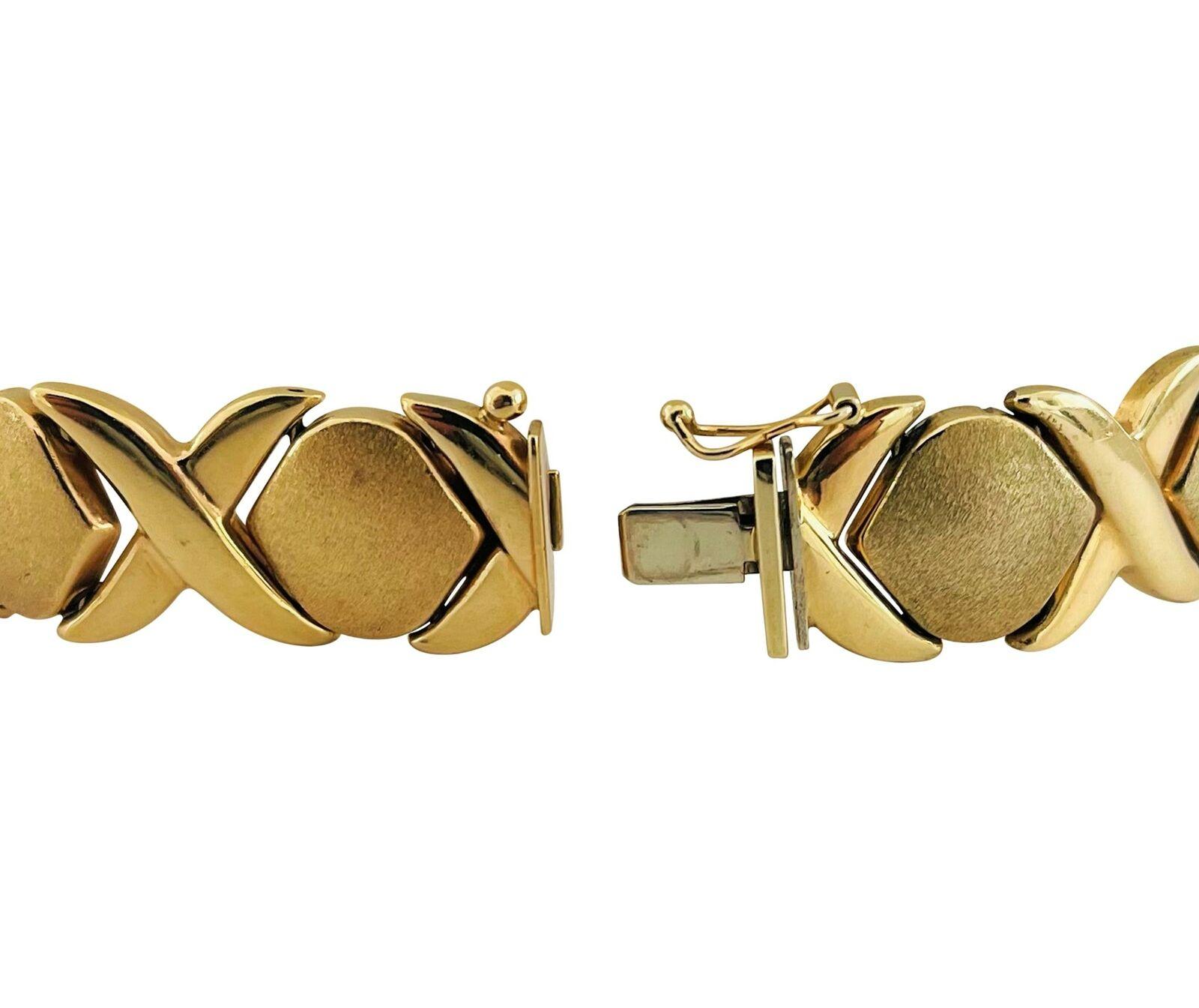 14 Karat Yellow Gold Ladies Hugs And Kisses Xo Link Bracelet Italy For