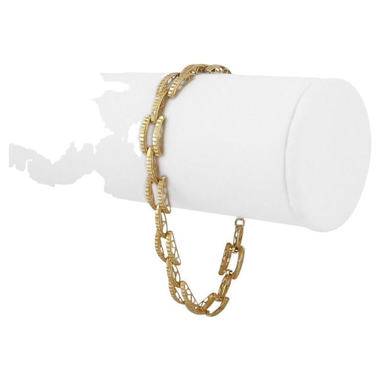 14 Karat Yellow Gold Ladies Light Diamond Cut Panther Link Bracelet For ...