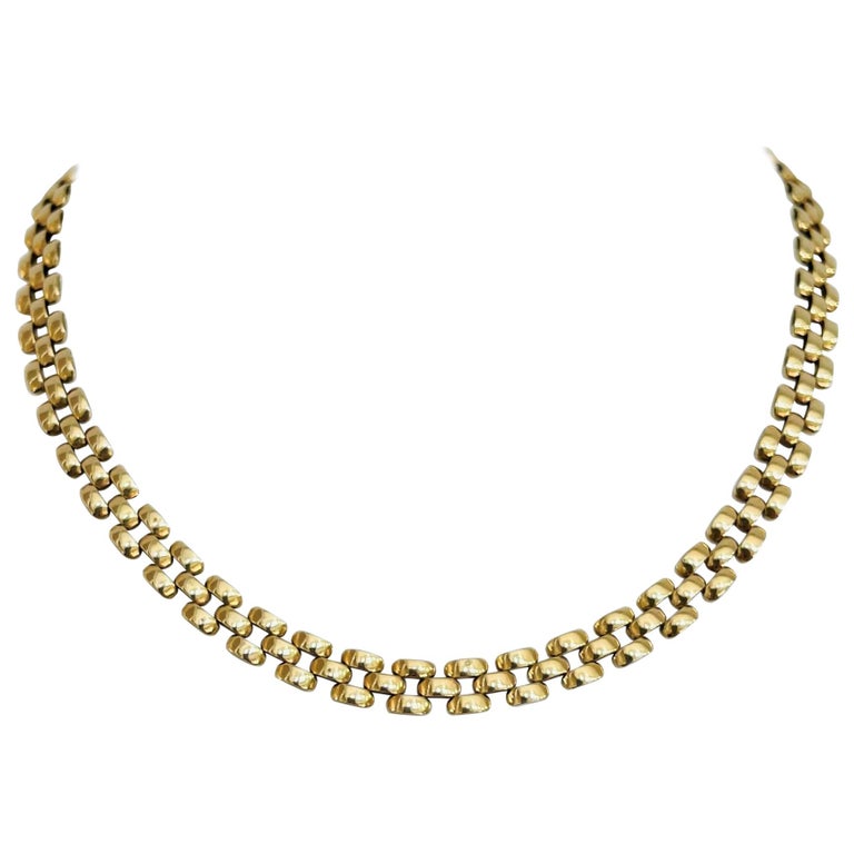14 Karat Yellow Gold Ladies Panther Link Chain Necklace Italy For Sale ...