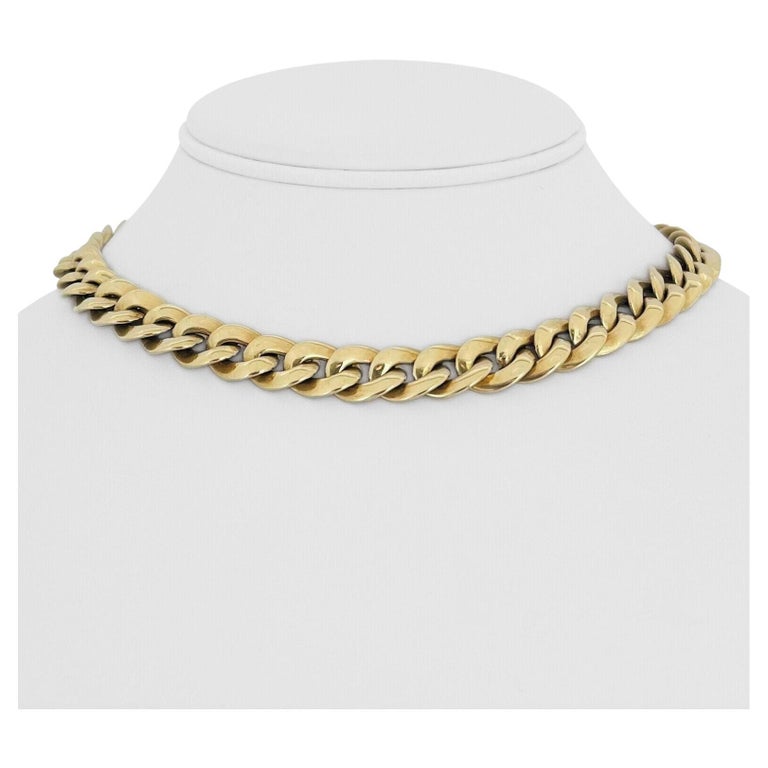14 Karat Yellow Gold Ladies Polished Curb Link Collar Necklace For Sale ...