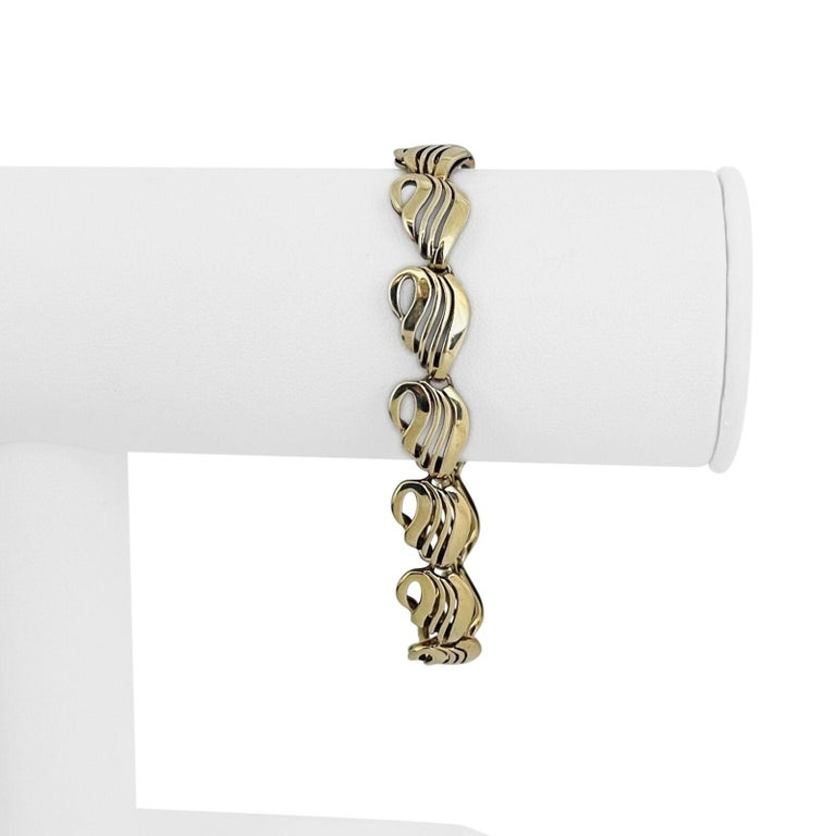 14 Karat Yellow Gold Ladies Polished Fancy Wave Link Bracelet For Sale ...