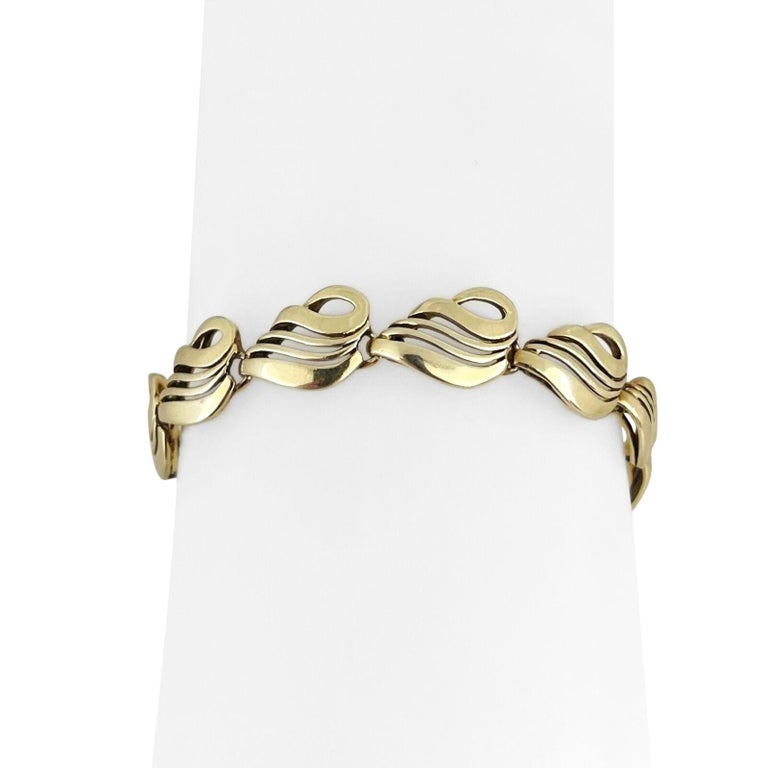 14 Karat Yellow Gold Ladies Polished Fancy Wave Link Bracelet For Sale ...