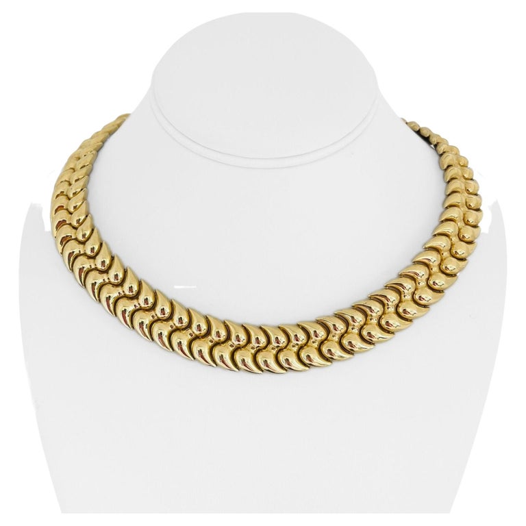 14 Karat Yellow Gold Ladies Thick Fancy Link Collar Necklace Italy For ...