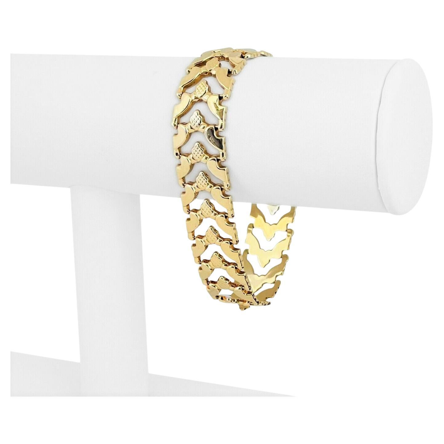 Italian Fancy Gold Wide Link Bracelet For Sale at 1stDibs