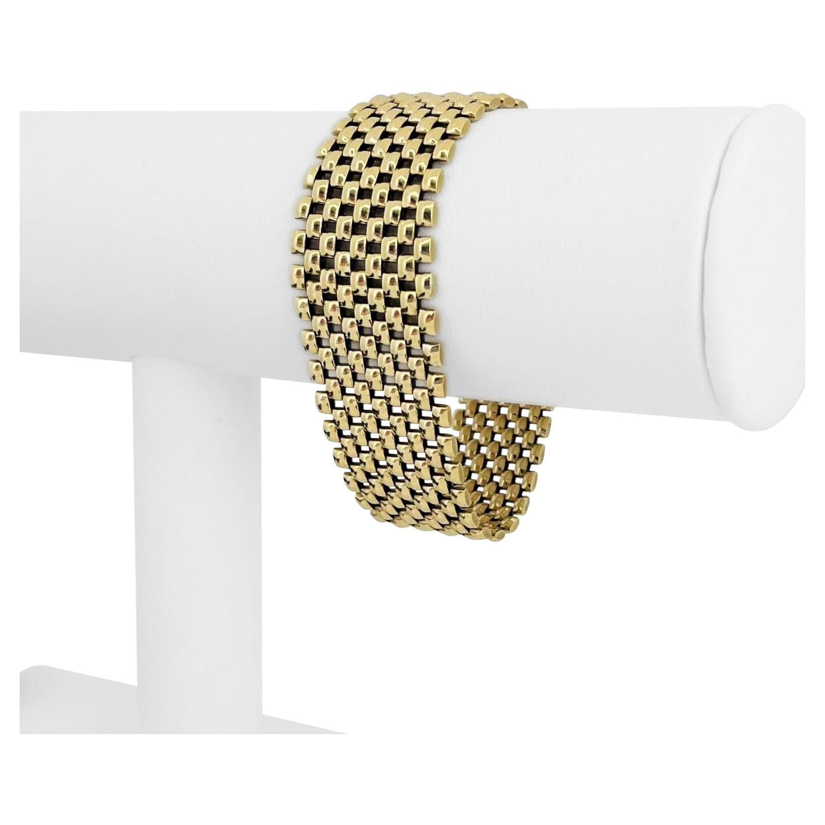 Five Row Panther Link 14 Karat Yellow Gold Flexible Vintage Bracelet at ...