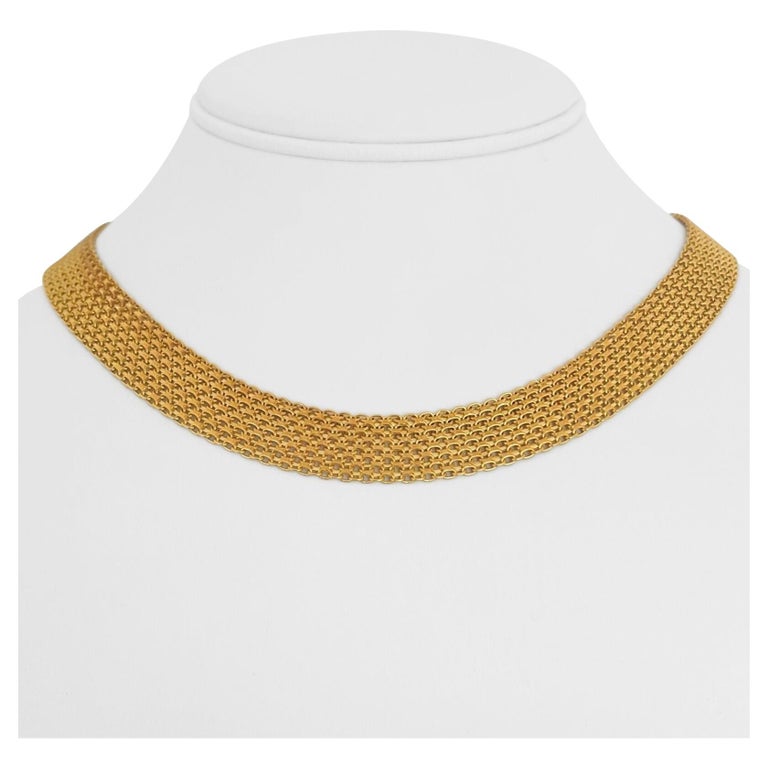 14 Karat Yellow Gold Ladies Wide Mesh Bismark Link Chain Necklace Italy ...
