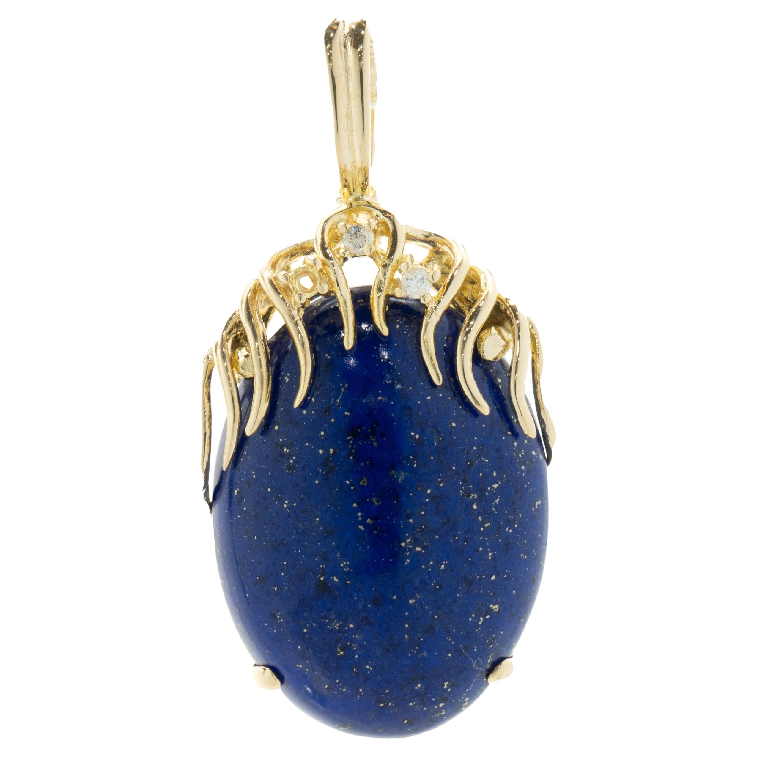 14 Karat Yellow Gold Lapis and Diamond Freeform Pendant For Sale at 1stDibs