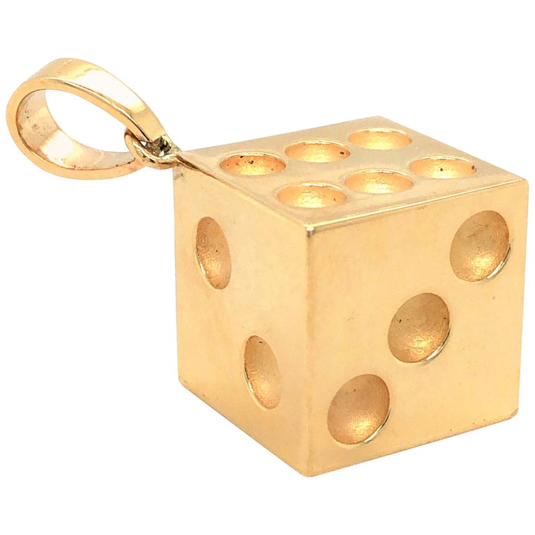 14 Karat Yellow Gold Large 3D Die Dice Pendant For Sale at 1stDibs