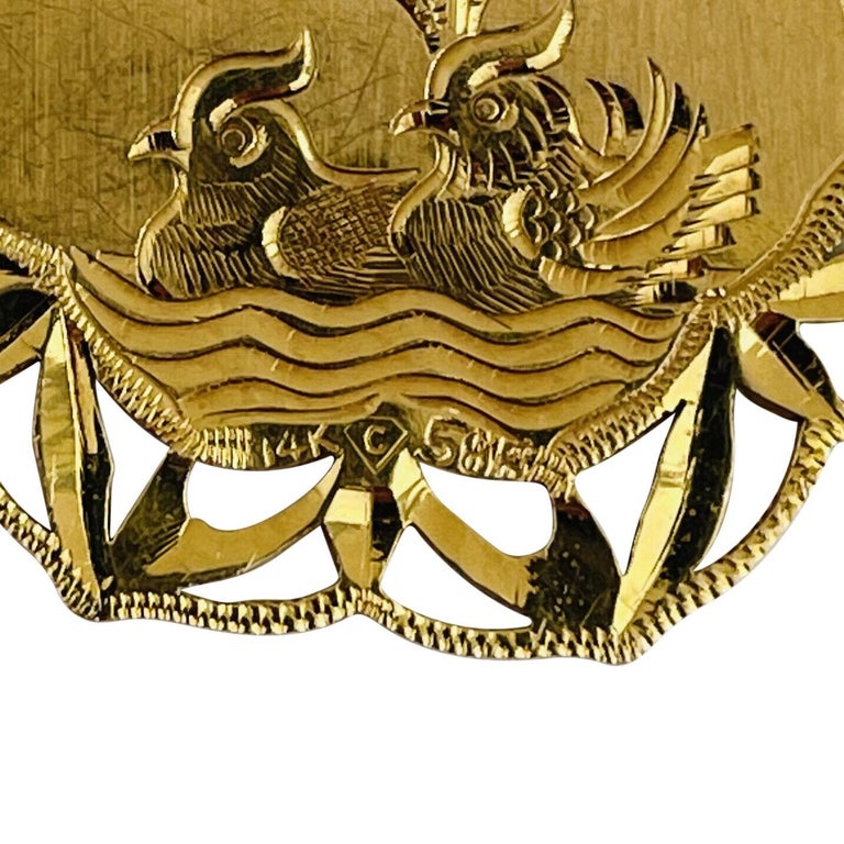 14 Karat Yellow Gold Large Diamond Cut Asian Floral Pendant For Sale at ...