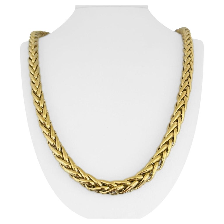 14 Karat Yellow Gold Long Thick Wheat Link Chain Necklace Italy For ...