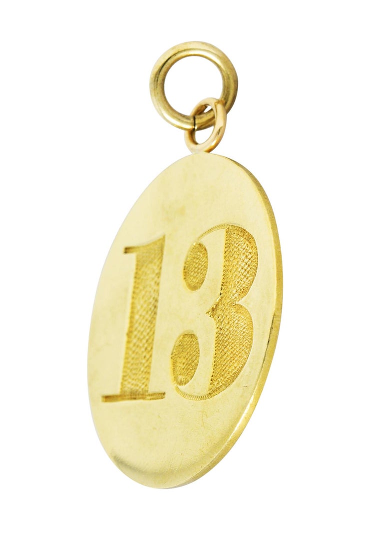 14 Karat Yellow Gold Lucky Thirteen 13 Vintage Medallion Charm Pendant ...