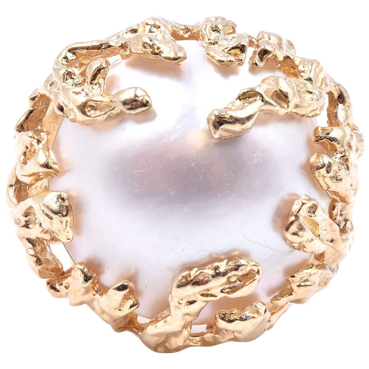 Mabe Pearl with 14k Yellow Gold Ring For Sale at 1stDibs