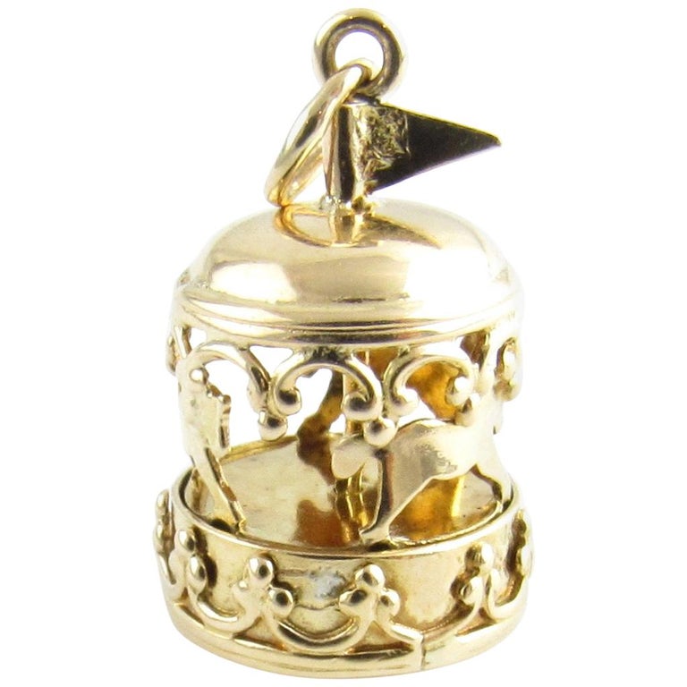 14 Karat Yellow Gold Mechanical Carousel Charm at 1stDibs
