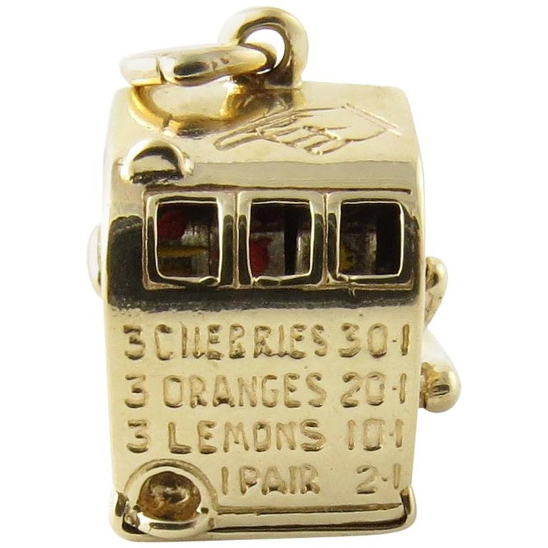 14 Karat Yellow Gold Mechanical Slot Machine Charm at 1stDibs