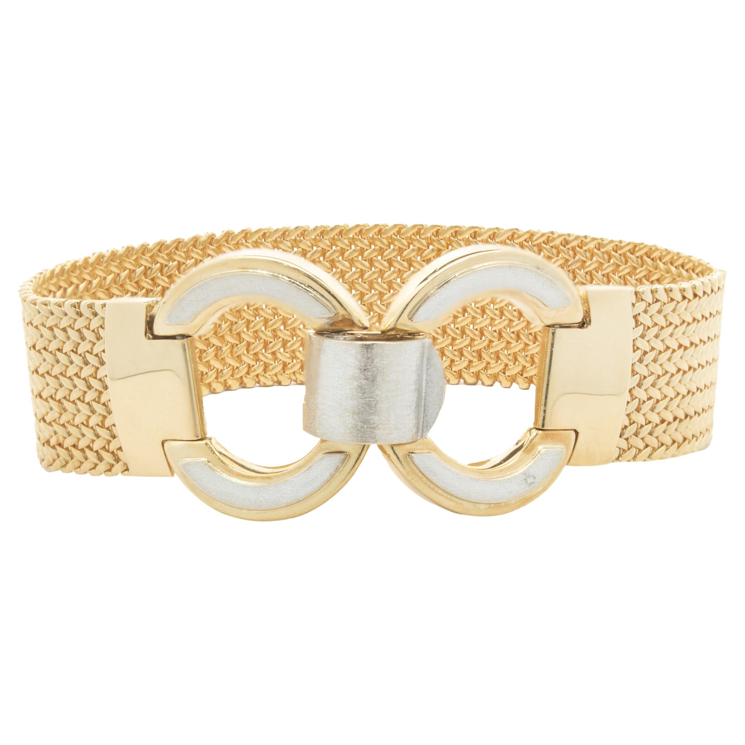 18 Karat Two Tone Mesh Bracelet with Buckle Clasp For Sale at 1stDibs