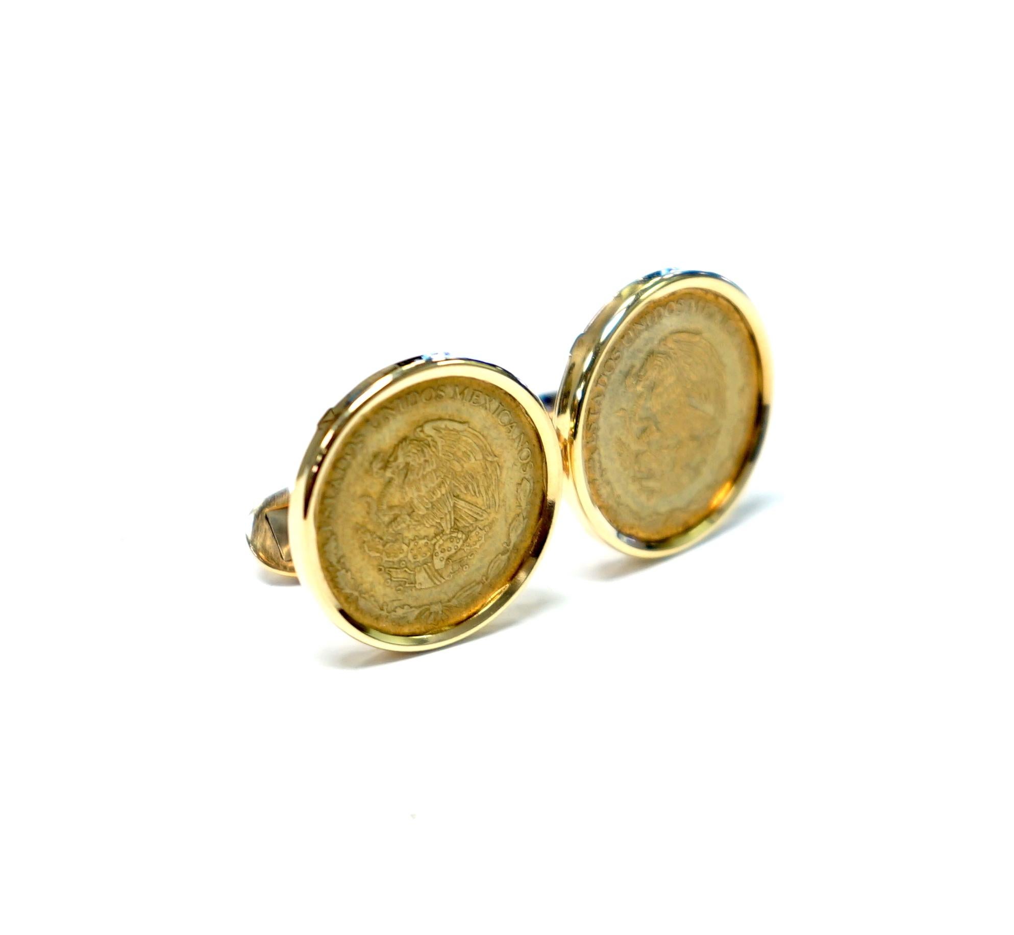14 Karat Yellow Gold Mexican Coin Cufflinks at 1stDibs | mexican coin ...