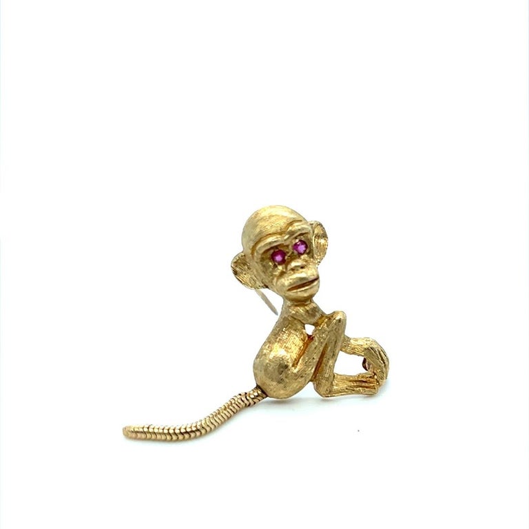 14 Karat Yellow Gold Monkey Lapel Brooch Pin at 1stDibs