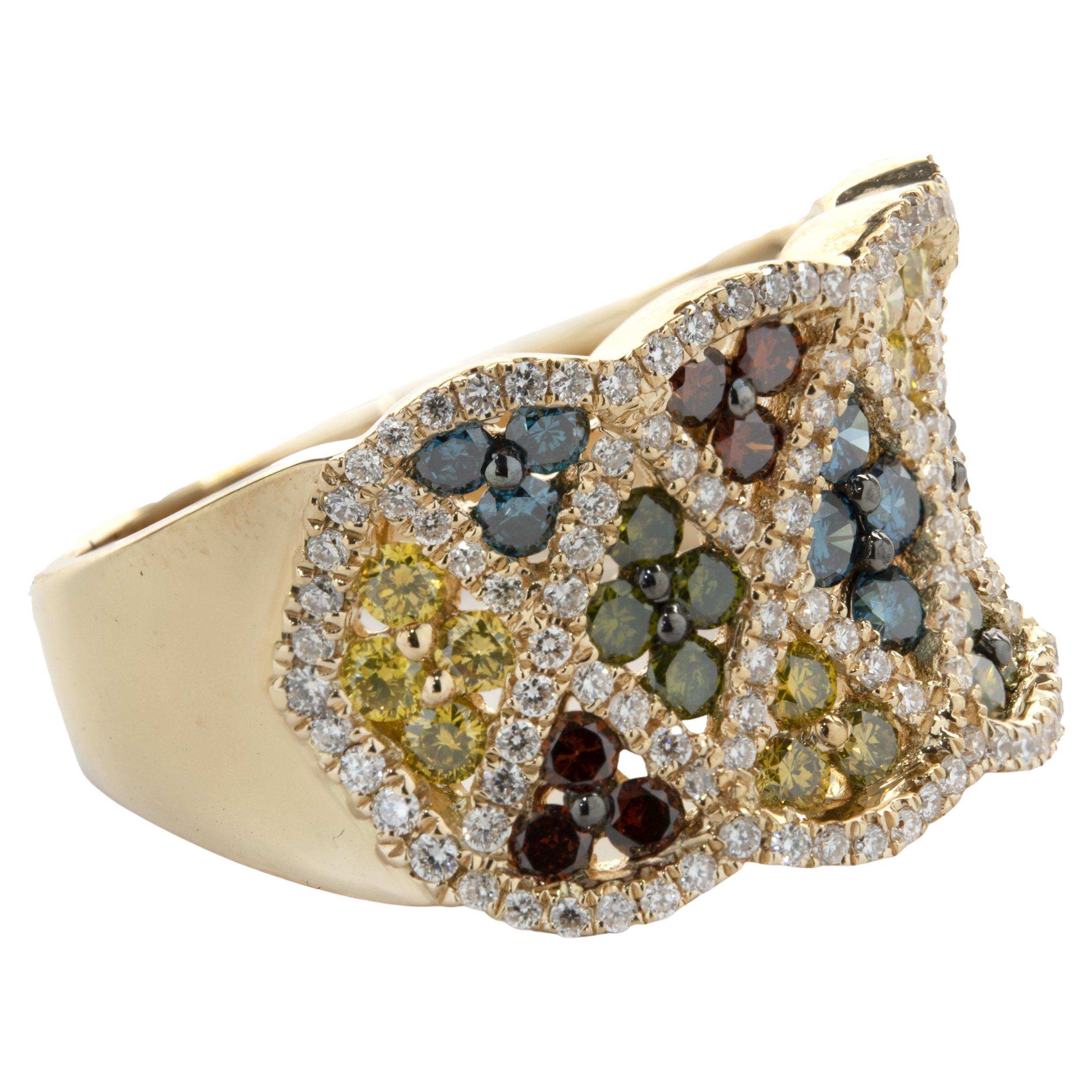 14 Karat White Gold Multi Colored Diamond Cigar Band For Sale at 1stDibs