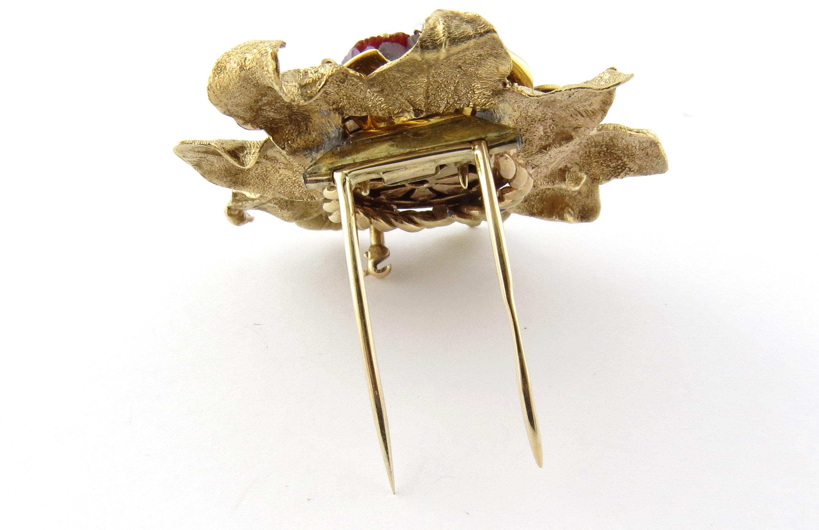 14 Karat Yellow Gold Multi Gem Flower Brooch Pin at 1stDibs