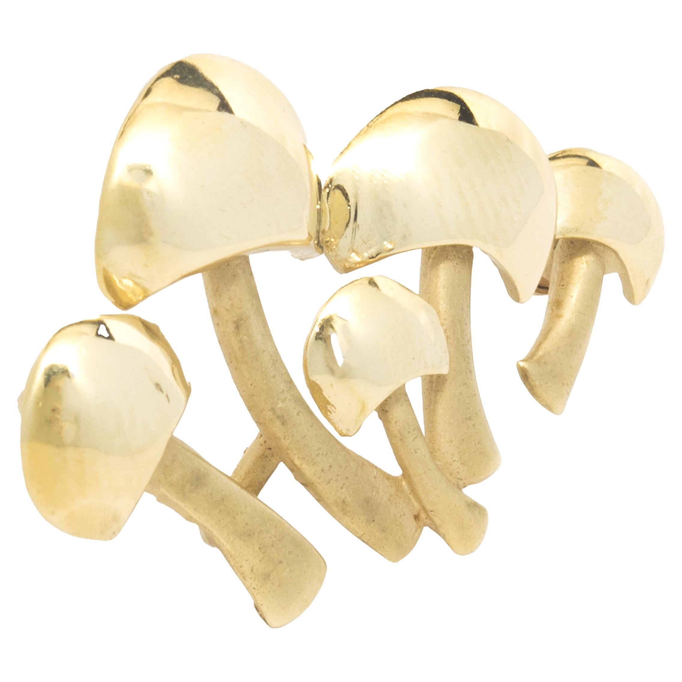 14 Karat Yellow Gold Mushroom Cluster Pin For Sale at 1stDibs