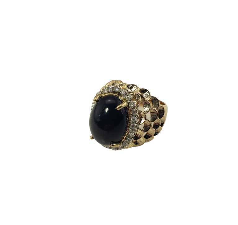 14 Karat Yellow Gold Onyx and Diamond Ring For Sale at 1stDibs