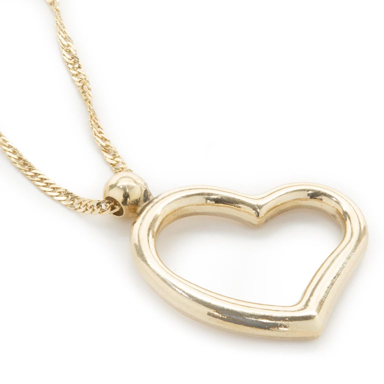 14 Karat Yellow Gold Open Heart Necklace For Sale at 1stDibs