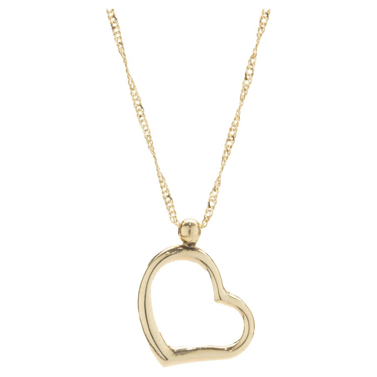14 Karat Yellow Gold Open Heart Necklace For Sale at 1stDibs
