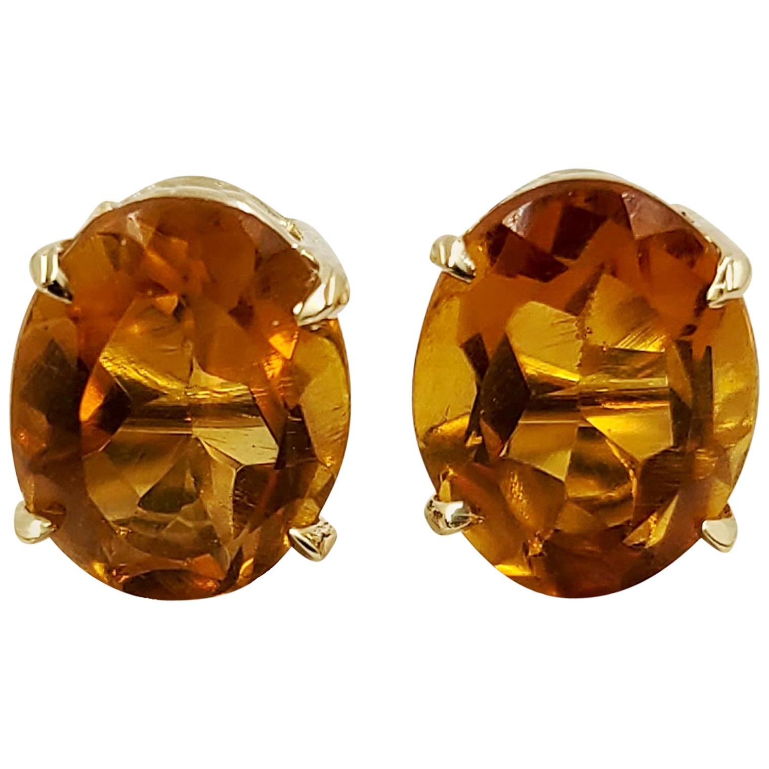 Amethyst Citrine Stud Earrings Vintage 14 Karat Yellow Gold Oval Mixed ...