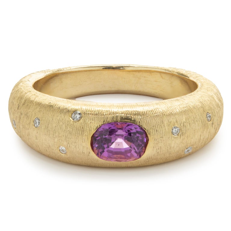 14 Karat Yellow Gold Oval Pink Sapphire and Diamond Silk Ring For Sale ...