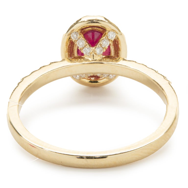 14 Karat Yellow Gold Oval Ruby and Diamond Ring For Sale at 1stDibs