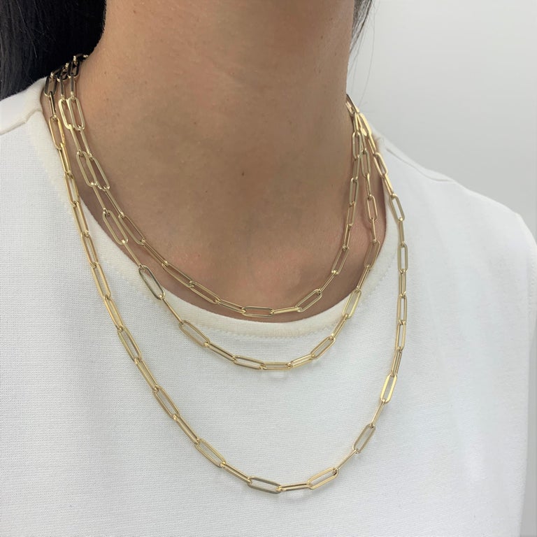 14 Karat Yellow Gold Paper Clip Link Chain Necklace, Made in Italy For ...