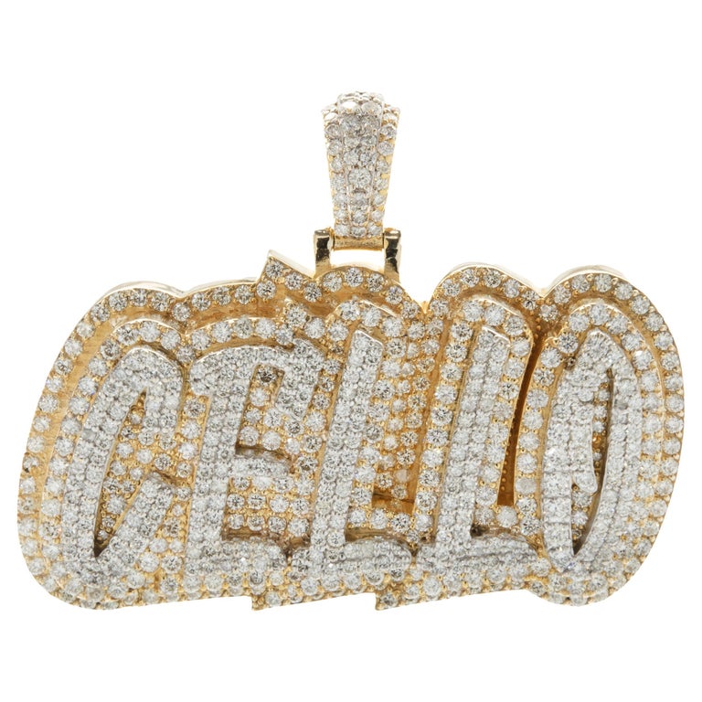 14 Karat Yellow Gold Pave Diamond 3D “CELLO” Pendant For Sale at 1stDibs