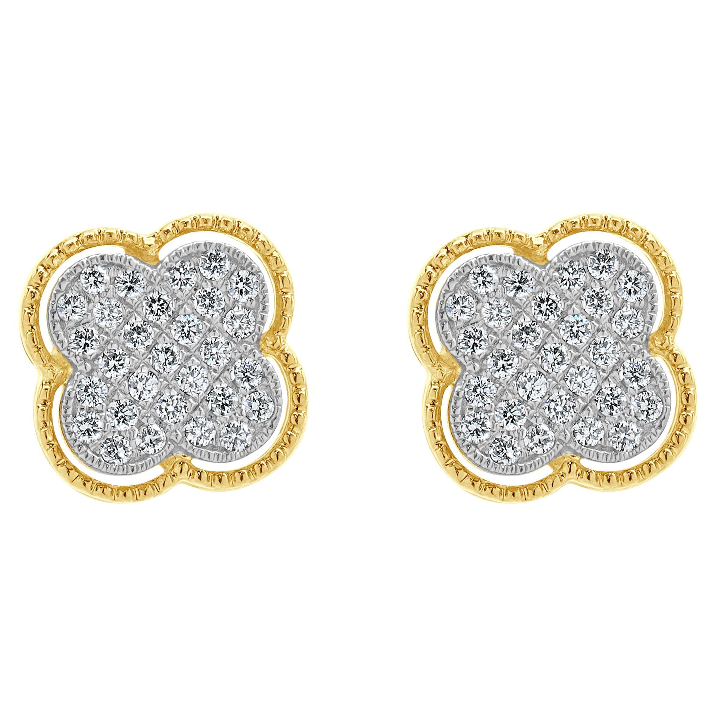 10 Karat Yellow Gold Pave Diamond Stud Earrings at 1stDibs