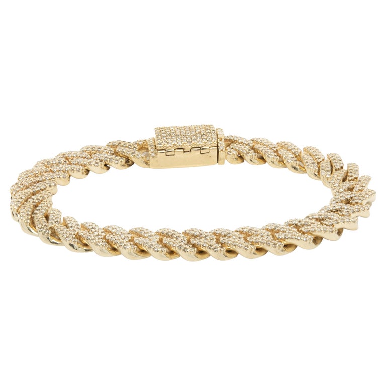 14 Karat Yellow Gold Pave Diamond Miami Cuban Link Bracelet For Sale at ...