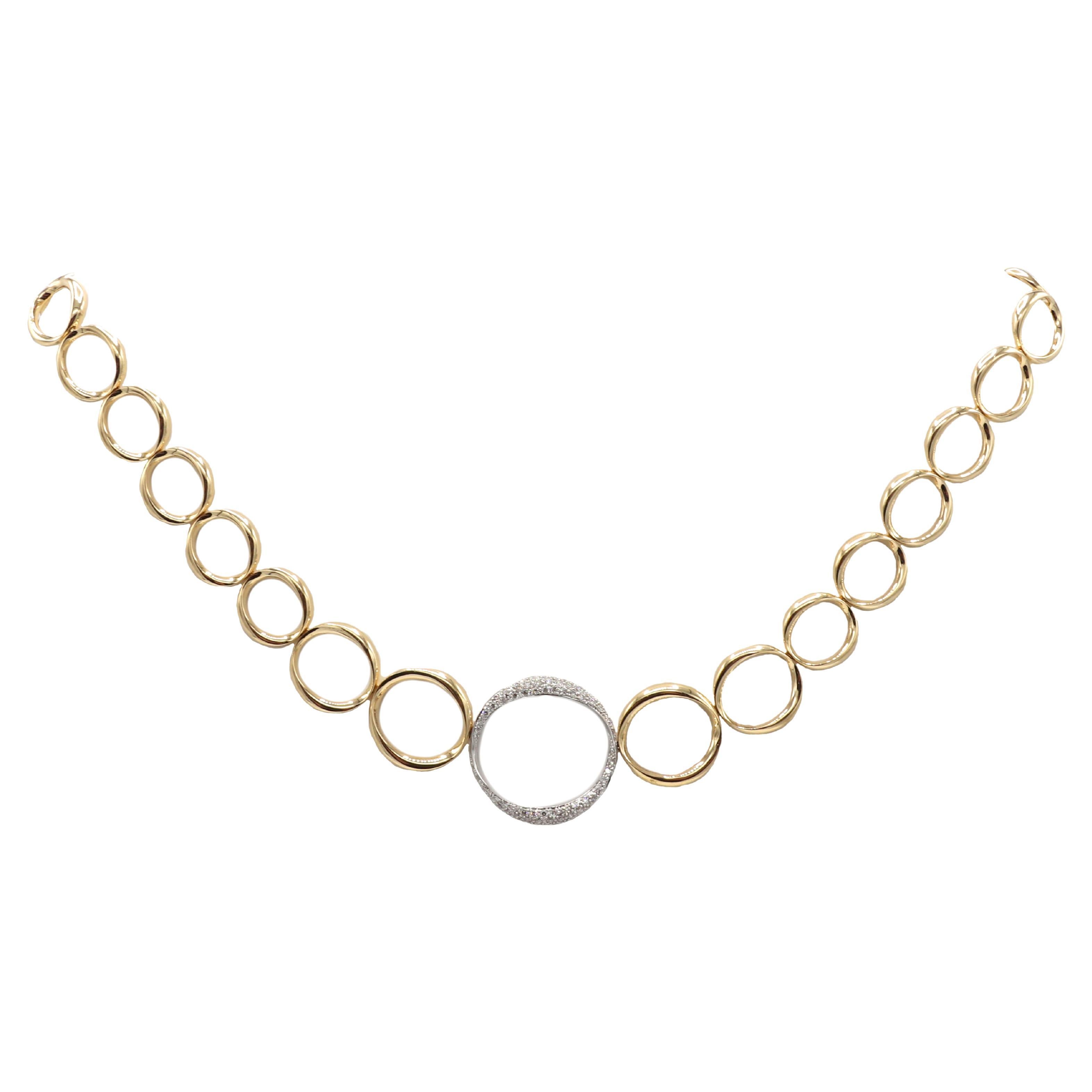 Pave Diamond 18 Karat Yellow Gold Link Graduated Estate Necklace Signed ...