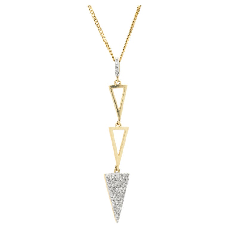 14 Karat Yellow Gold Pave Diamond Triangle Pendant For Sale at 1stDibs