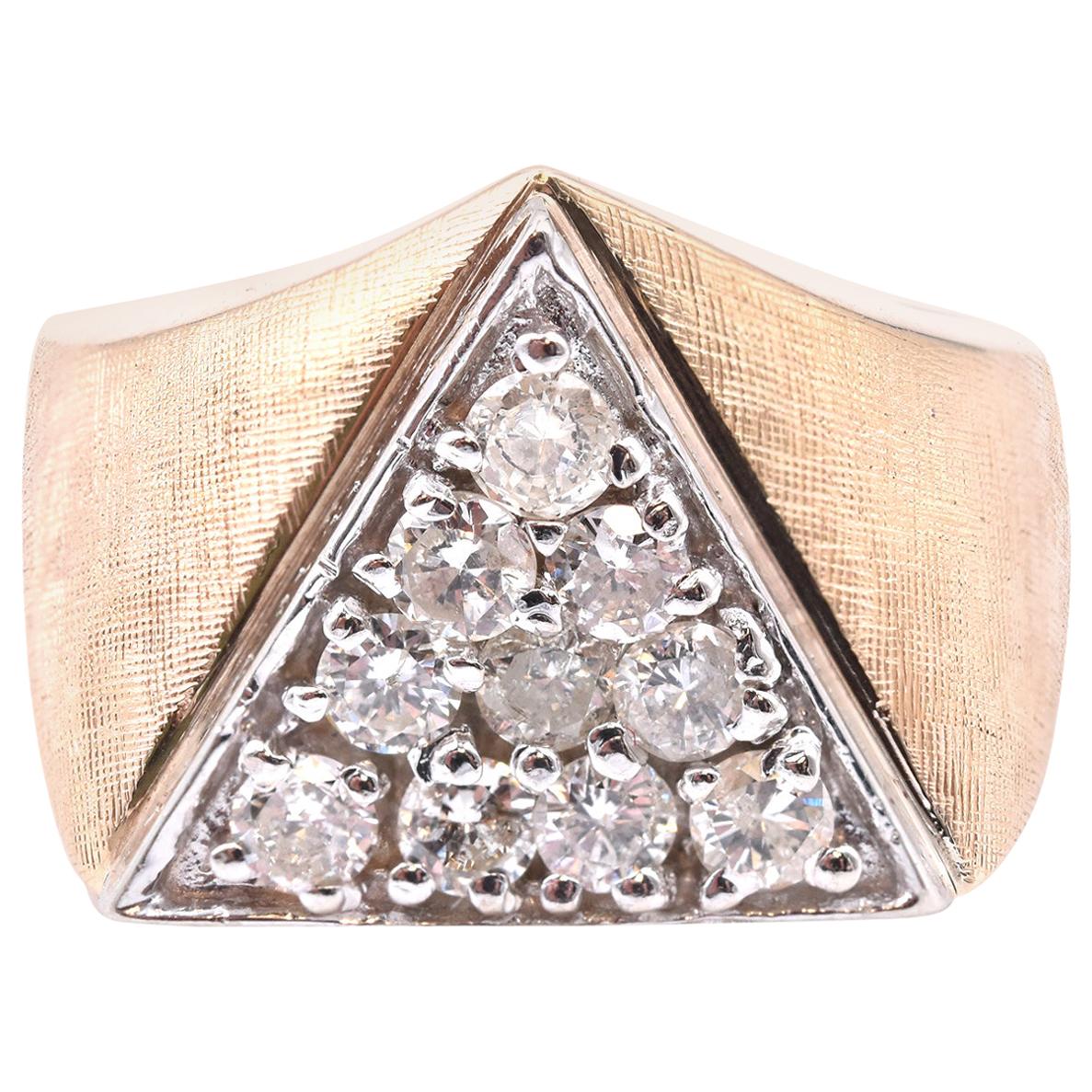 14 Karat White and Yellow Gold Pave Diamond Ring For Sale at 1stDibs