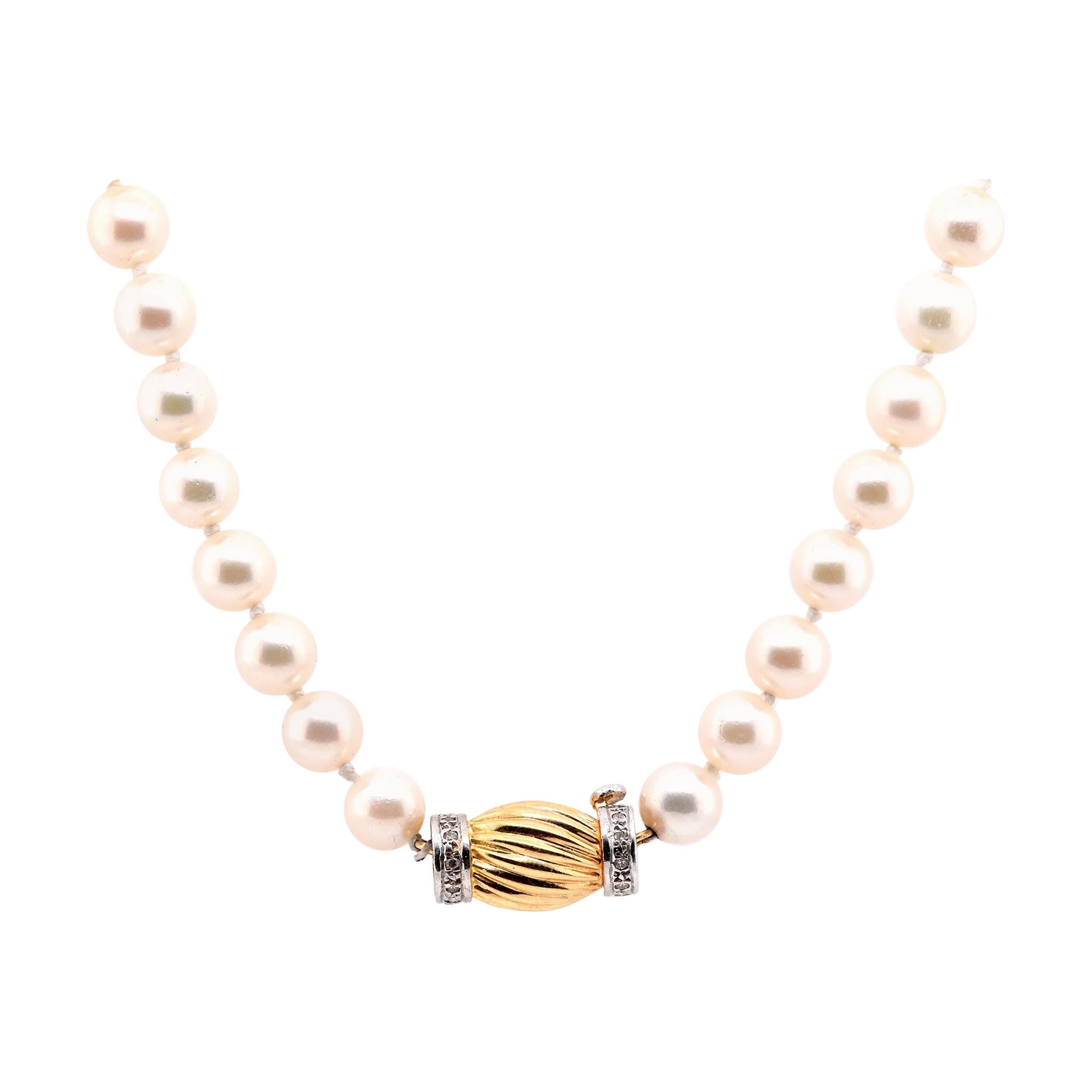 Vintage 14 Karat Yellow Gold Pearl And Diamond Pendant Necklace At 1stdibs