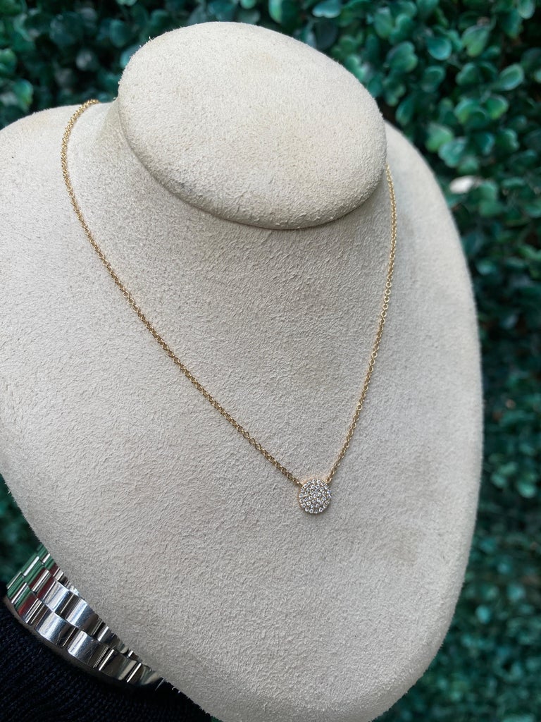 14 Karat Yellow Gold Petite Pave Diamond Disc Necklace For Sale at 1stDibs