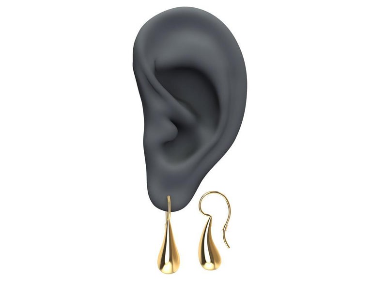 14 Karat Yellow Gold Petite Teardrop Drop Earrings For Sale at 1stDibs