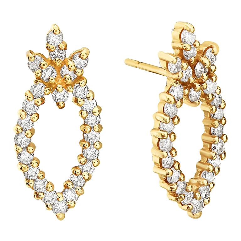 14 Karat Yellow Gold Pineapple Shape Diamond Earring For Sale at 1stDibs