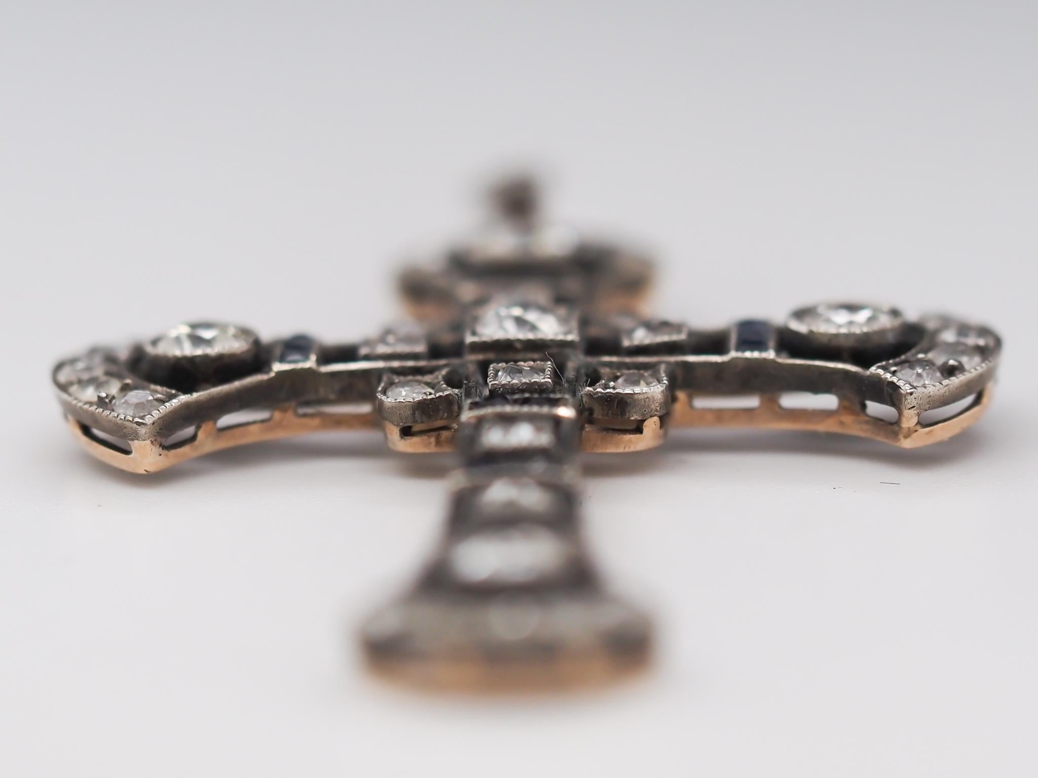 14 Karat Yellow Gold and Platinum Old European Diamond with Sapphire ...