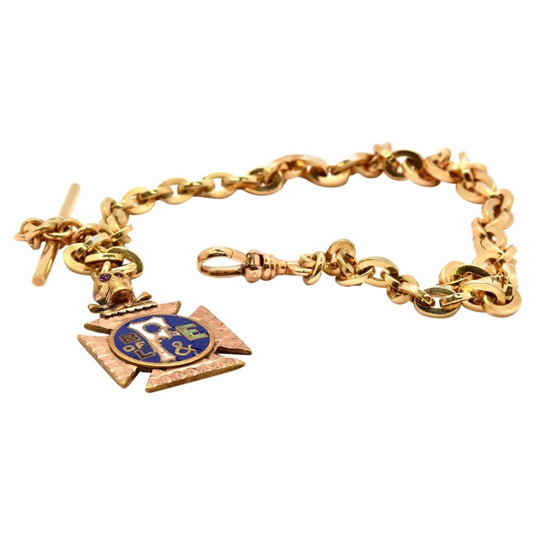 14 Karat Yellow Gold Pocket Watch Fob with B of F L and E Medallion at ...