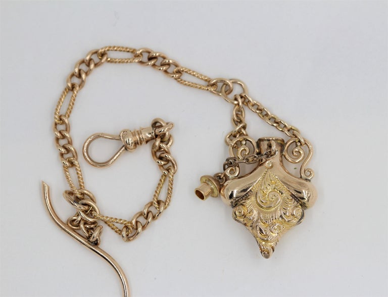 14 Karat Yellow Gold Pocket Watch Fob with Blue Sapphire For Sale at ...