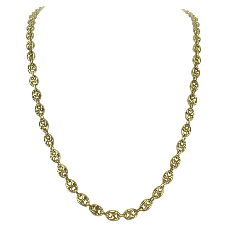 14 Karat Yellow Gold Puffy Mariner Gucci Link Chain Necklace For Sale ...