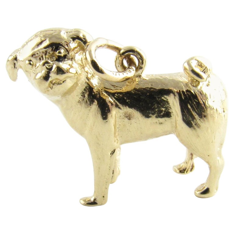14 Karat Yellow Gold Pug Dog Charm at 1stDibs | gold pug charm